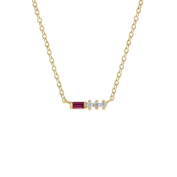 KIERA Ruby Baguette With Round Lab Grown Diamond Bar Pendant Necklace - Yellow
