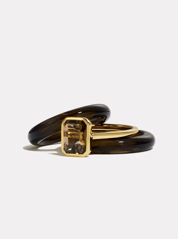 BY PARIAH Lumen Stone Stack | Smokey Quartz Ring Set