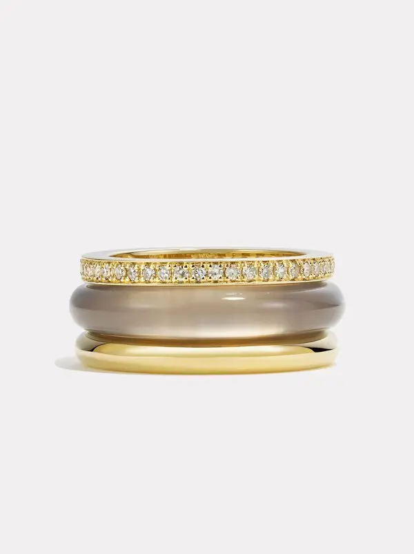 BY PARIAH Slim Classic Ring Stack Agate | White Diamond