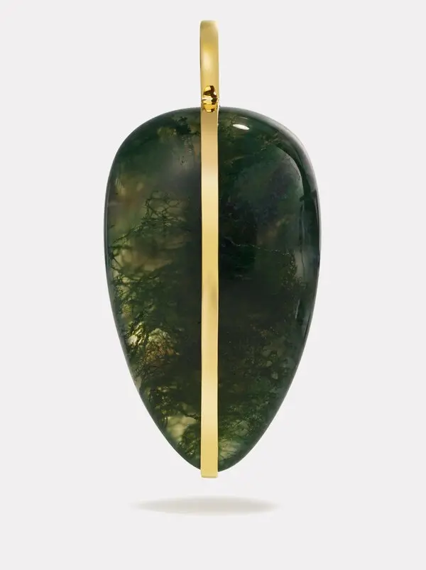 BY PARIAH Xl Pebble Pendant In Moss Agate And 14k Yellow Gold - Green