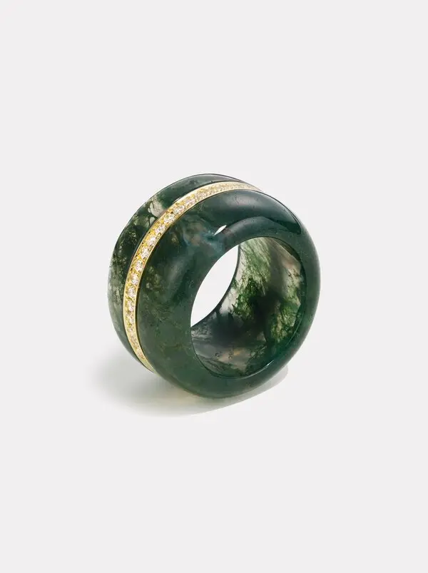 BY PARIAH Diamond Pebble Cocktail Ring | Moss Agate
