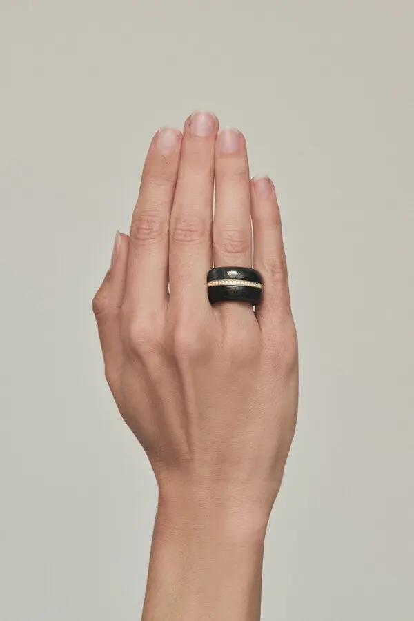BY PARIAH Diamond Pebble Cocktail Ring | Moss Agate