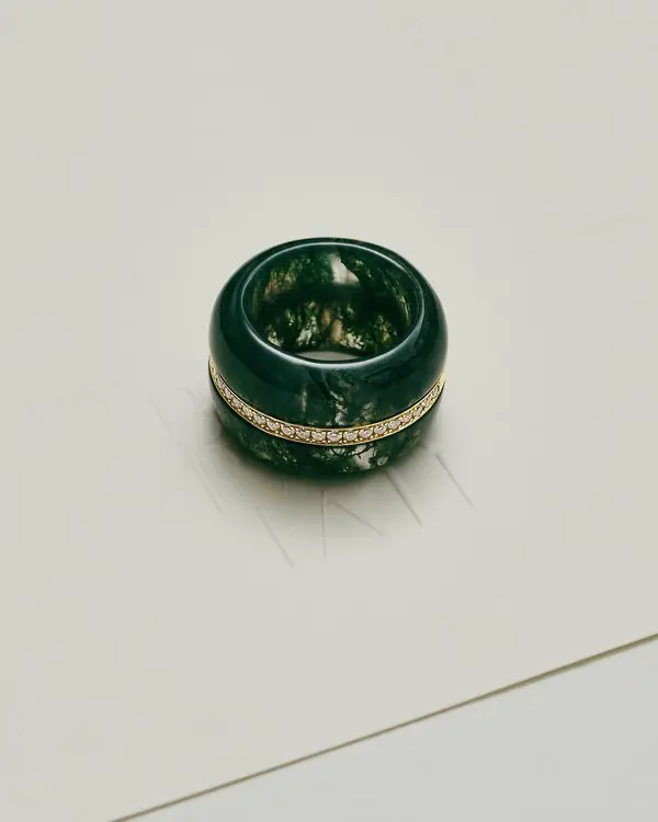 BY PARIAH Diamond Pebble Cocktail Ring | Moss Agate