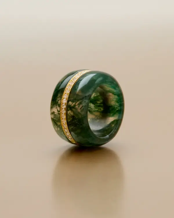 BY PARIAH Diamond Pebble Cocktail Ring | Moss Agate