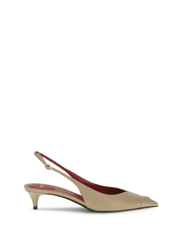 Valentino Garavani Vlogo Signature Kitten-heel Slingback Pumps - Cream