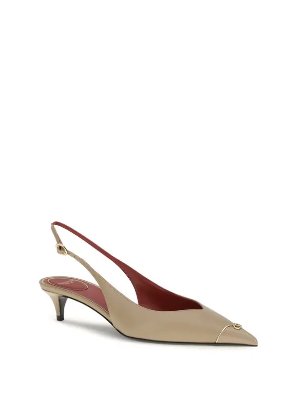 Valentino Garavani Vlogo Signature Kitten-heel Slingback Pumps - Cream