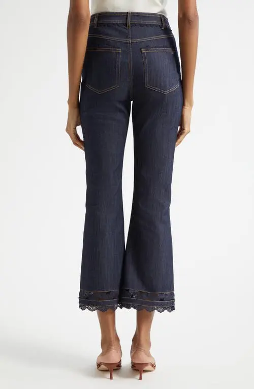 Cinq À Sept Cropped Flare Leg Jeans With Guipure Lace Trim