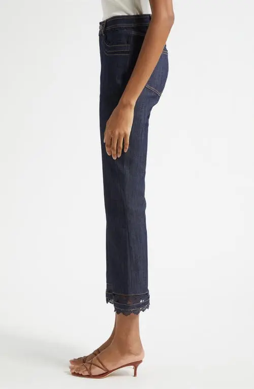 Cinq À Sept Cropped Flare Leg Jeans With Guipure Lace Trim