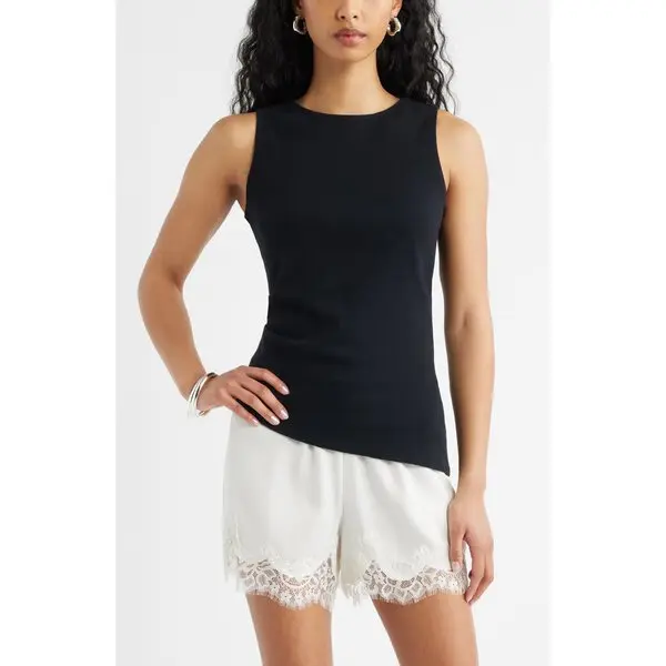OPEN EDIT Asymmetric Rib Cotton Tank - Black