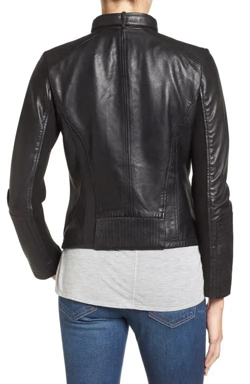 Bernardo Leather Zip Front Biker Jacket
