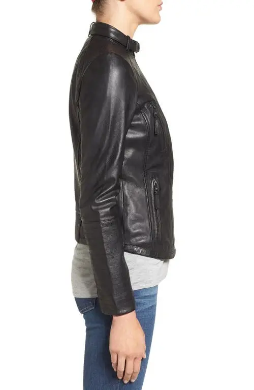Bernardo Leather Zip Front Biker Jacket