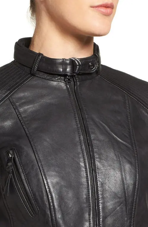 Bernardo Leather Zip Front Biker Jacket