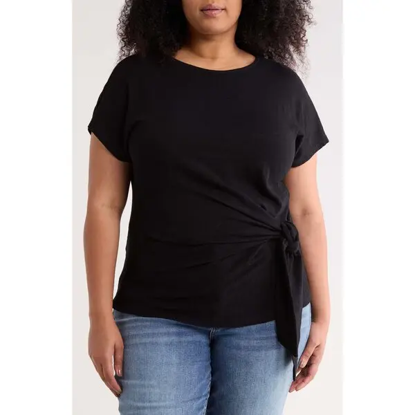 Caslon Drop Shoulder Tie Front Top - Black