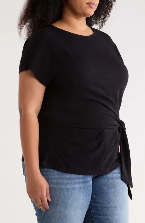 Caslon Drop Shoulder Tie Front Top - Black