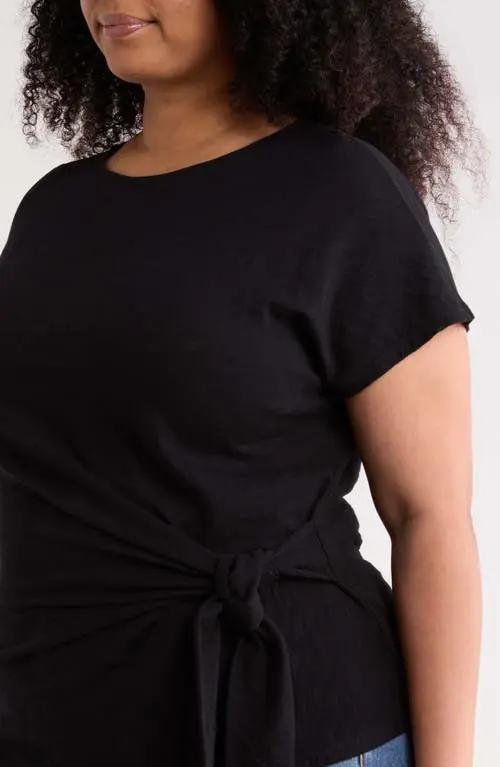 Caslon Drop Shoulder Tie Front Top - Black
