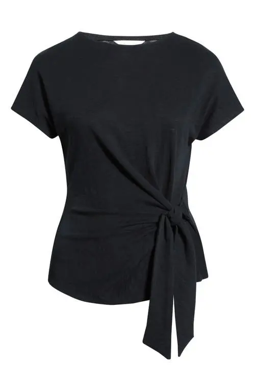 Caslon Drop Shoulder Tie Front Top - Black