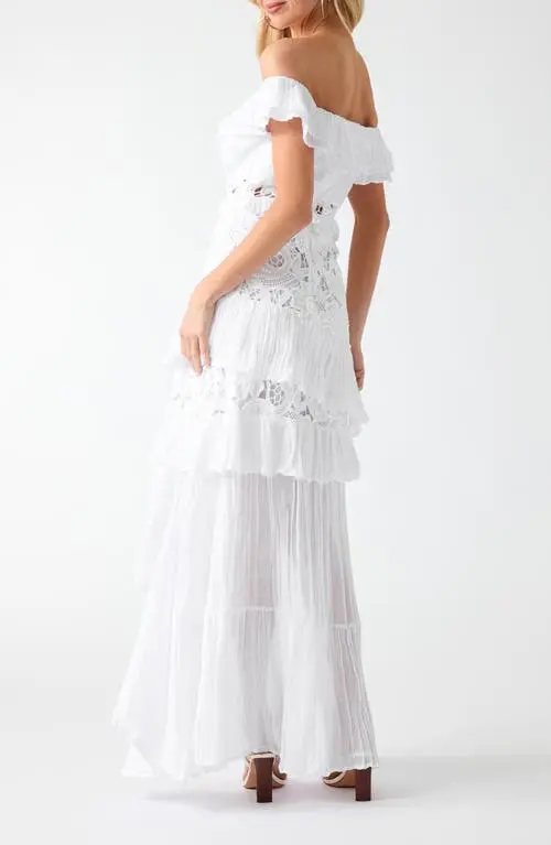 Guess Maya Lace Ruffle Off The Shoulder Maxi Dress