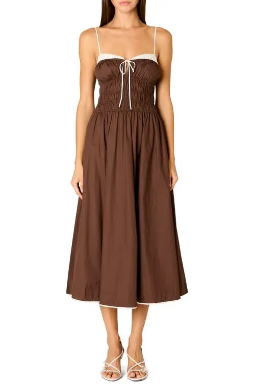 NIA Thomas Smocked Sleeveless Midi Dress - Coffee