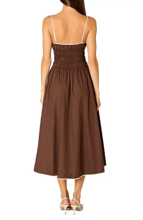 NIA Thomas Smocked Sleeveless Midi Dress - Coffee