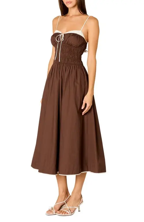 NIA Thomas Smocked Sleeveless Midi Dress - Coffee