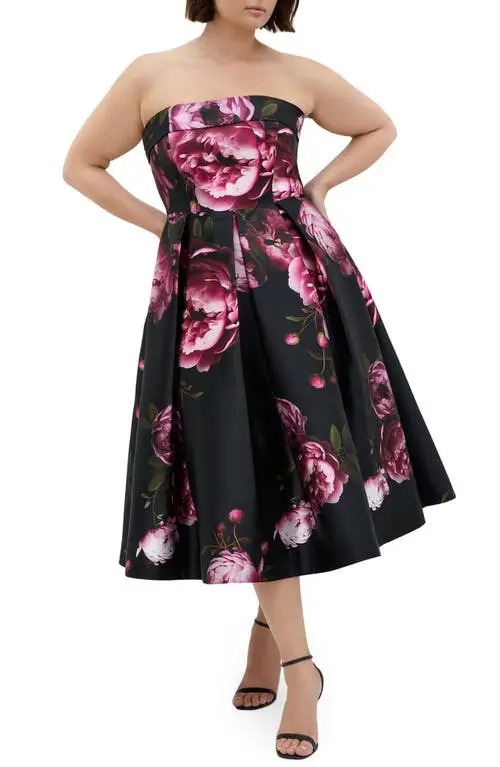 City Chic Tiffany Bloom Strapless Cocktail Dress