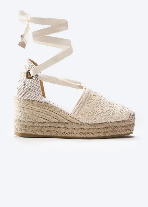 VISCATA Bisbe Archive Crochet Espadrille Platforms - Ivory