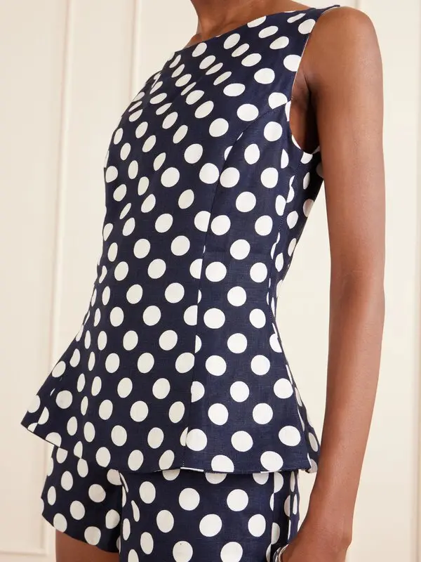 Faithfull The Brand Ana" Peplum Polka-dot Linen Top - Blue
