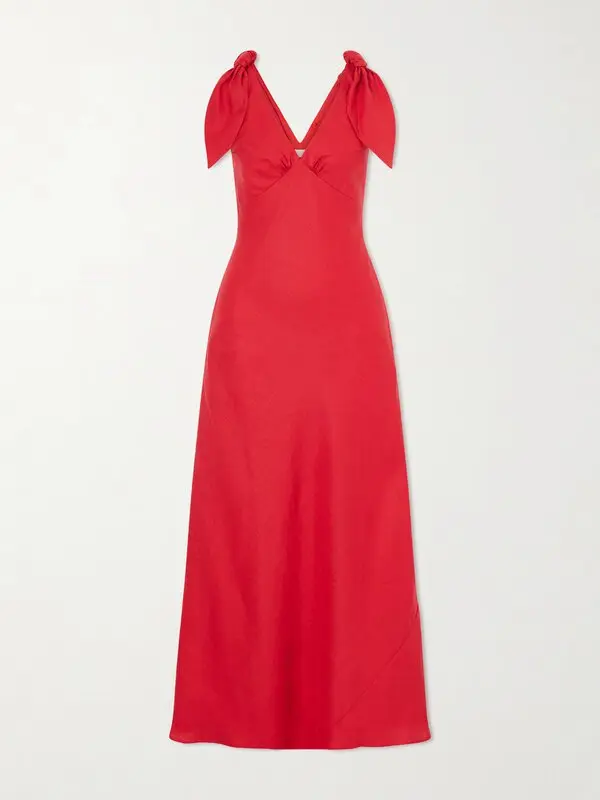 Faithfull The Brand Solana Knot-detailed Linen Maxi Dress - Red