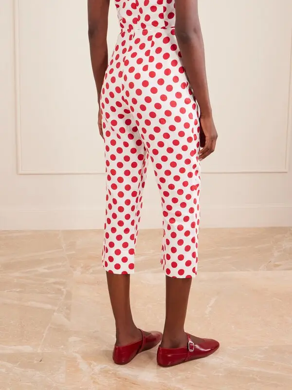 Faithfull The Brand Valeria Capri Polka Dot Linen Pants - Red