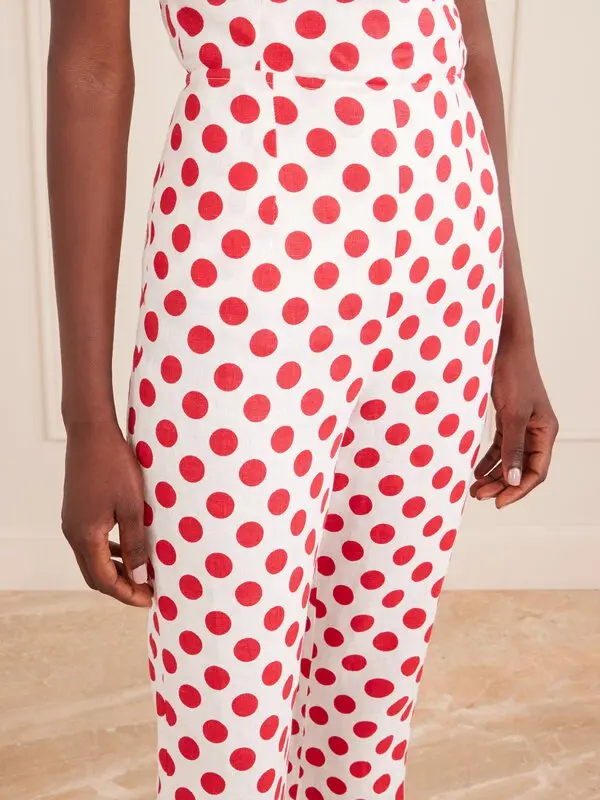 Faithfull The Brand Valeria Capri Polka Dot Linen Pants - Red