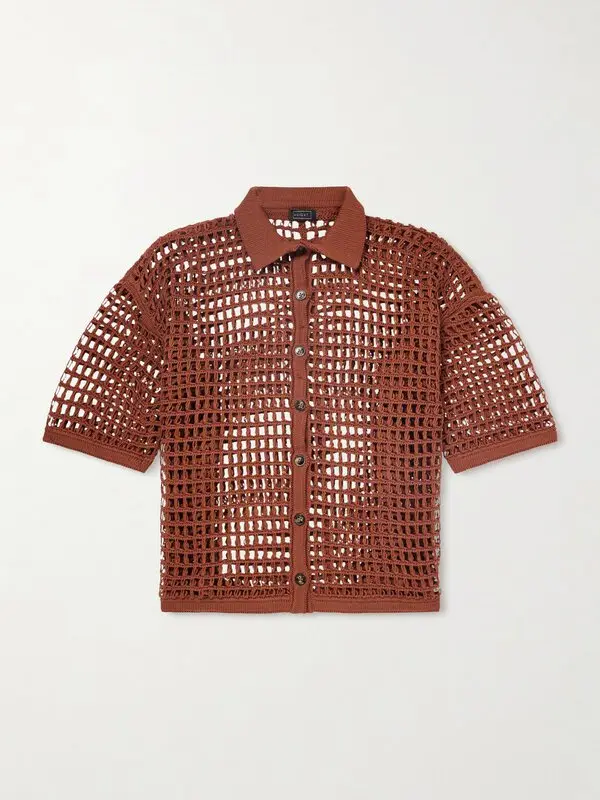 HAIGHT. Sheila Open-knit Cotton-blend Shirt - Brown