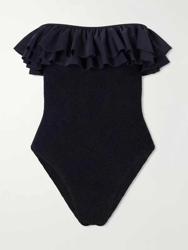 Hunza G Eloise Strapless Ruffled Swimsuit - Black