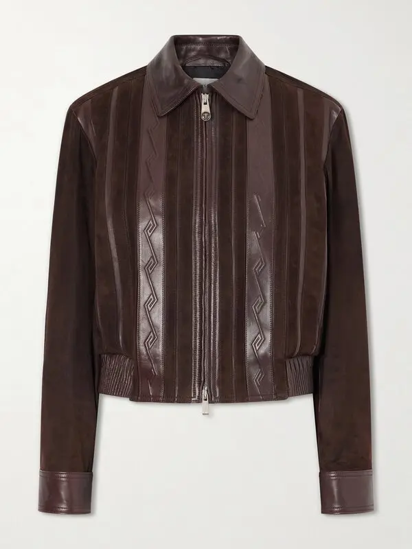 Versace Greca-embossed Leather And Suede Jacket