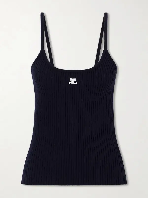 COURREGES Courrèges Reedition Logo Appliqué Ribbed Knit Tank - Blue