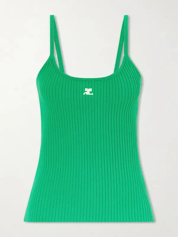 COURREGES Reedition Logo-appliquéd Ribbed-knit Tank - Green