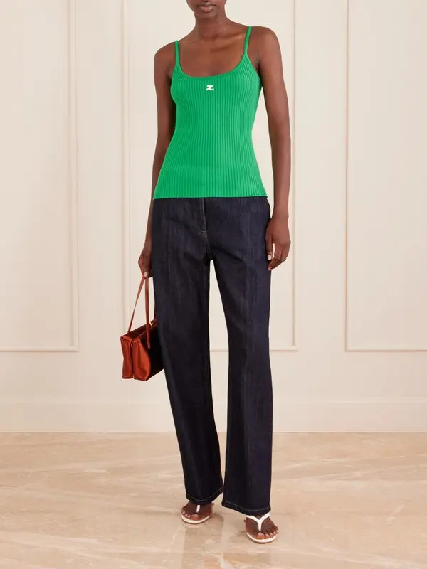 COURREGES Reedition Logo-appliquéd Ribbed-knit Tank - Green