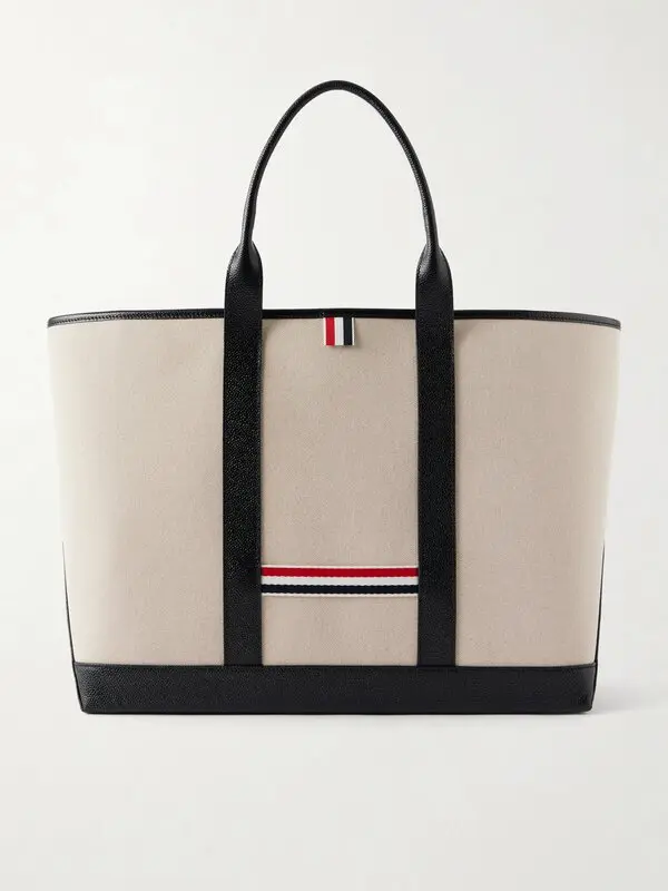 Thom Browne Canvas And Leather Tote - Black