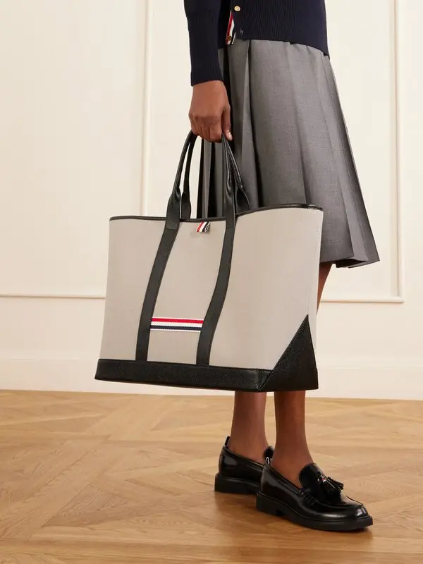 Thom Browne Canvas And Leather Tote - Black
