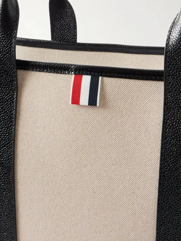 Thom Browne Canvas And Leather Tote - Black
