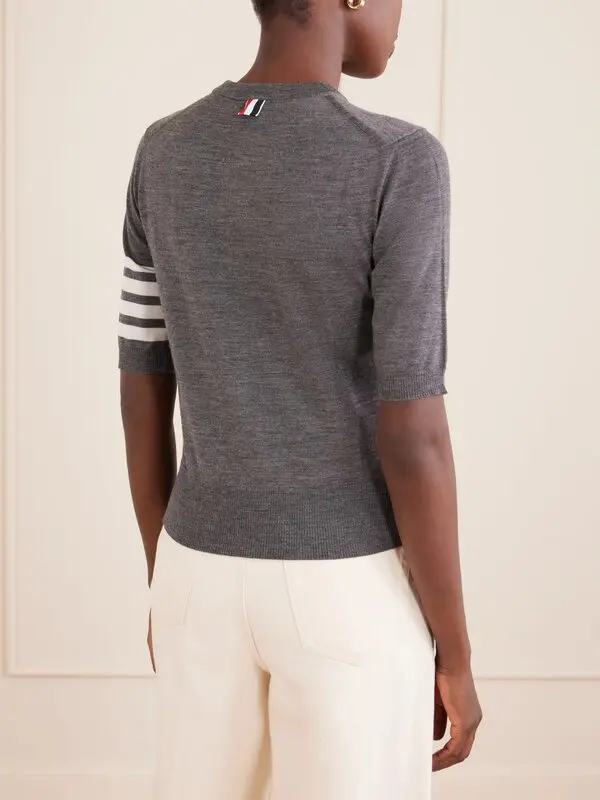 Thom Browne Grosgrain-trimmed Striped Wool-blend Sweater - Gray