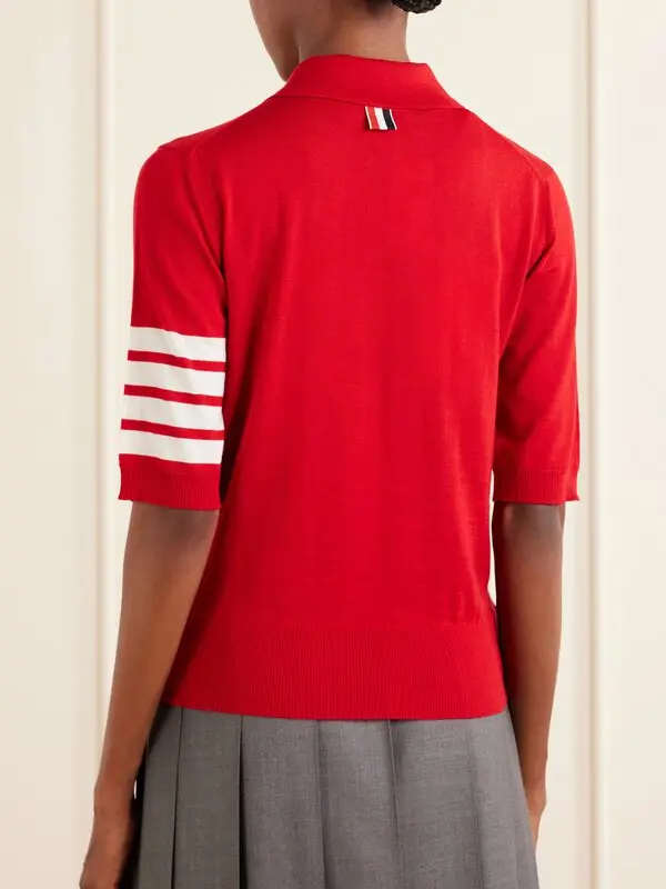 Thom Browne Grosgrain-trimmed Striped Wool Polo Shirt