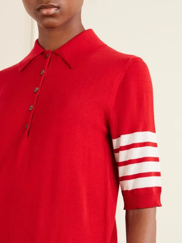 Thom Browne Grosgrain-trimmed Striped Wool Polo Shirt