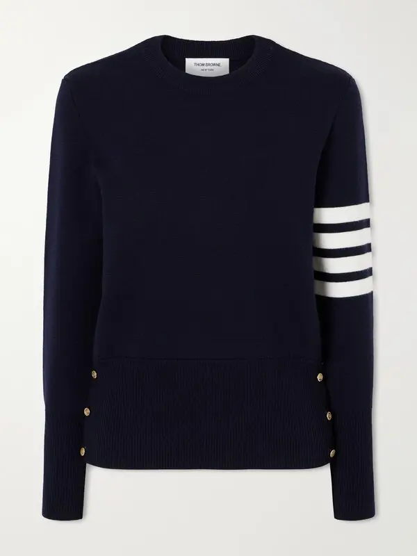 Thom Browne Milano Stitch Merino Wool Sweater With Grosgrain Trim