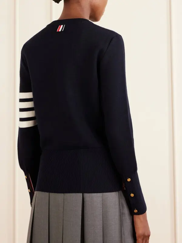 Thom Browne Milano Stitch Merino Wool Sweater With Grosgrain Trim
