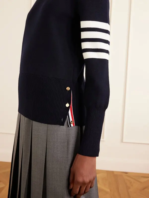 Thom Browne Milano Stitch Merino Wool Sweater With Grosgrain Trim