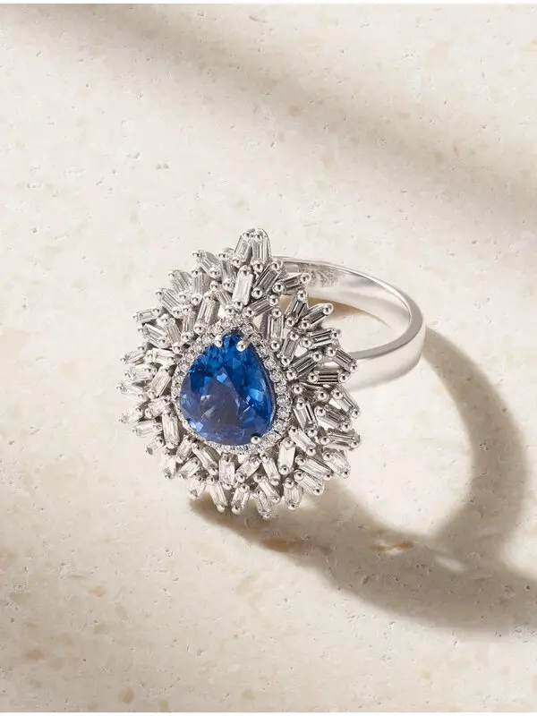 SUZANNE KALAN 18-karat White Gold, Sapphire And Diamond Ring - Blue