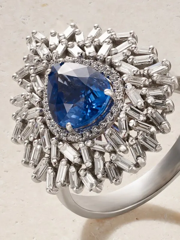 SUZANNE KALAN 18-karat White Gold, Sapphire And Diamond Ring