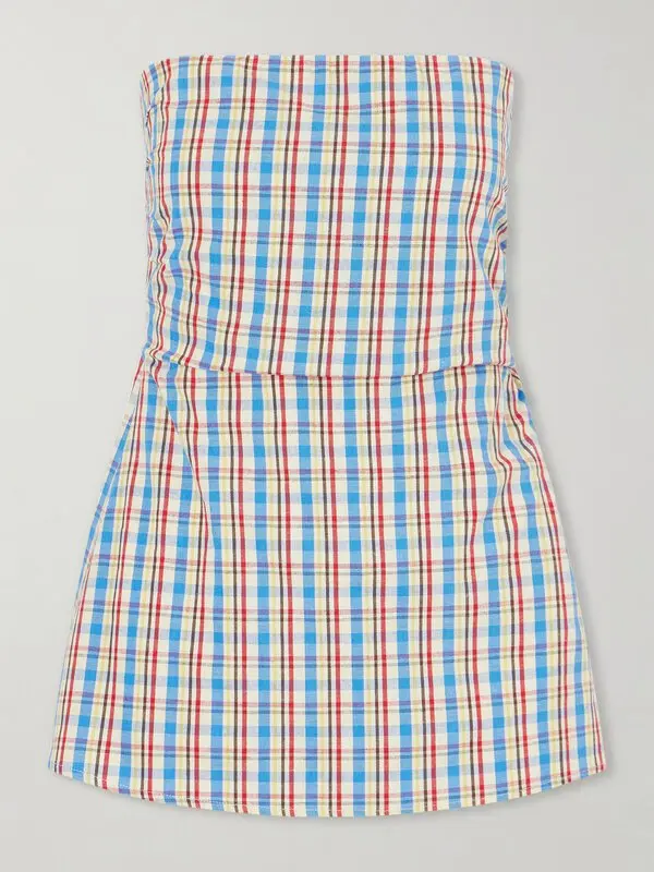 Faithfull The Brand Strapless Checked Cotton And Linen-blend Top - Gray