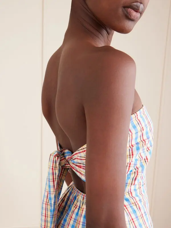 Faithfull The Brand Strapless Checked Cotton And Linen-blend Top - Gray