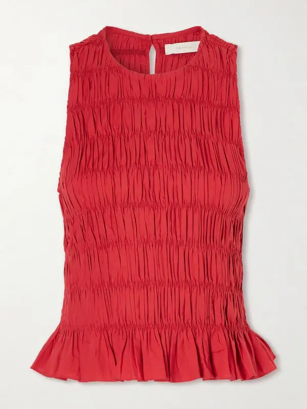 Faithfull The Brand Shirred Cotton Peplum Top - Red